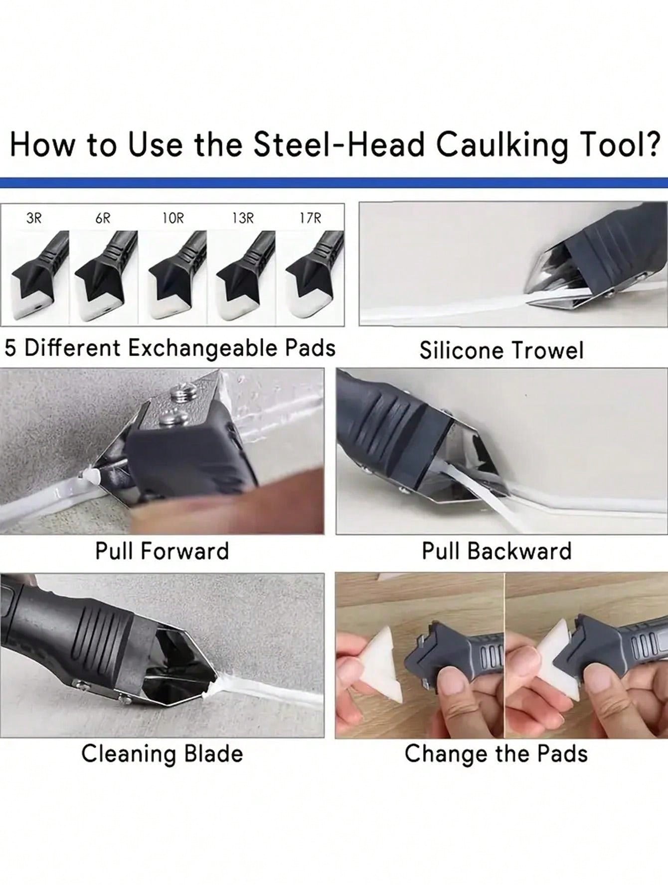 4-in-1 Silicone Caulking Tool Kit With Stainless Steel Head, Sealant ...