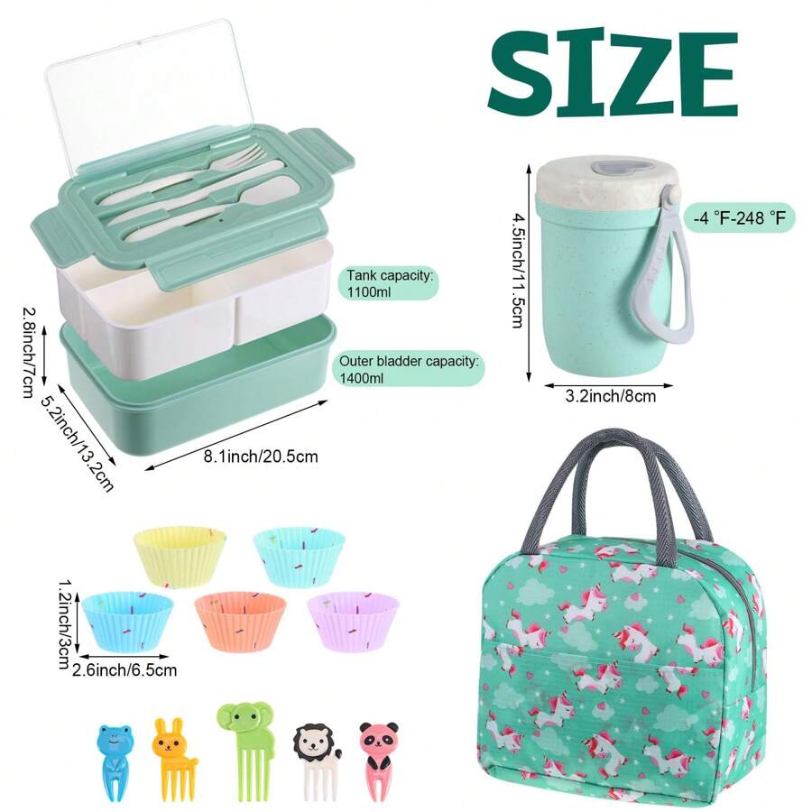 21 Pcs 1400 ml Bento Box Lunch Box Kit Include Lunch Unicorn Bag with ...