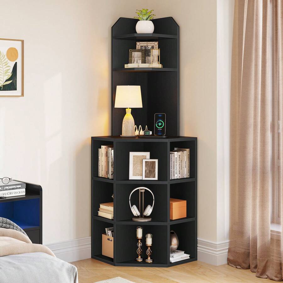 YITAHOME 6 Tier Corner Bookshelf With USB Charging Station Office ...