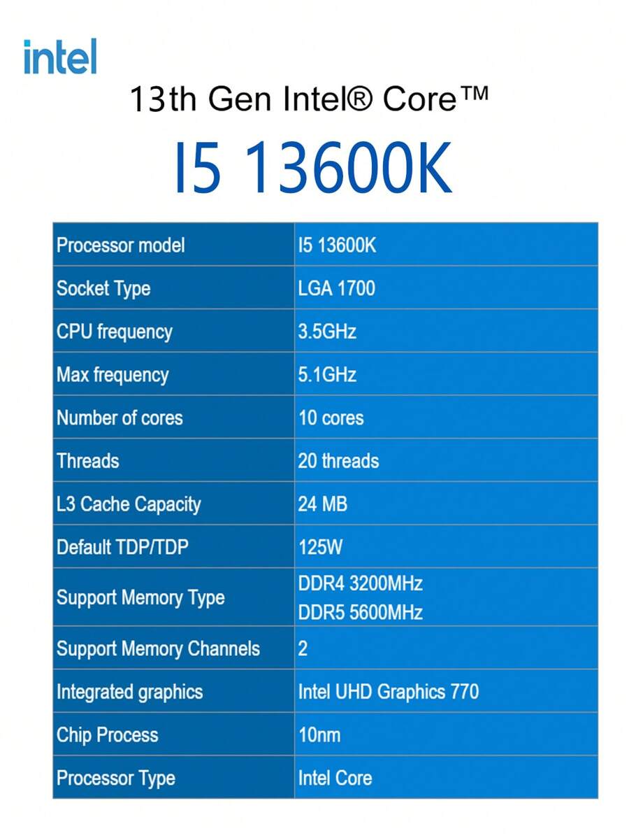 Intel Core I5-13600K I5 13600K 3.5GHz 14-Core 20-Thread CPU Processor ...