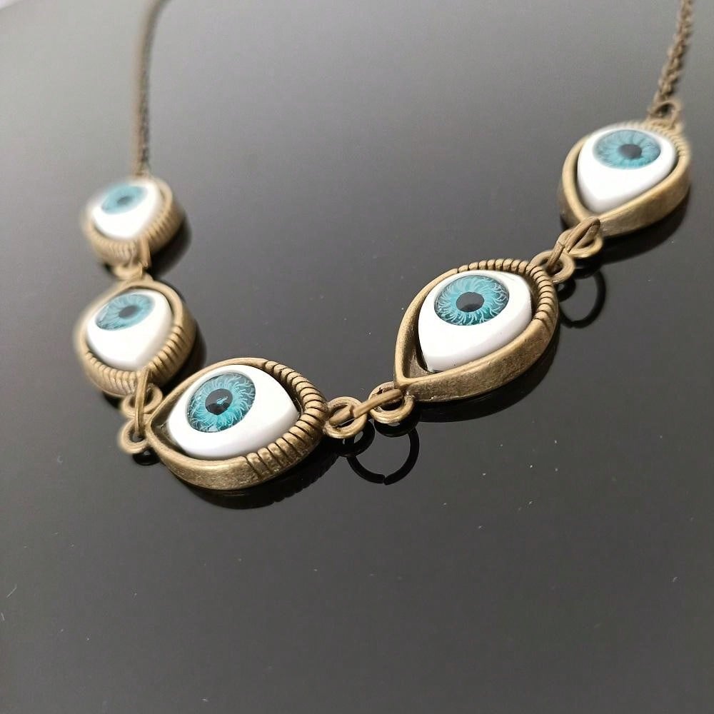 Vintage Punk Evil Eye Necklaces 5pcs Blue Eyeball Connect Exaggeration ...