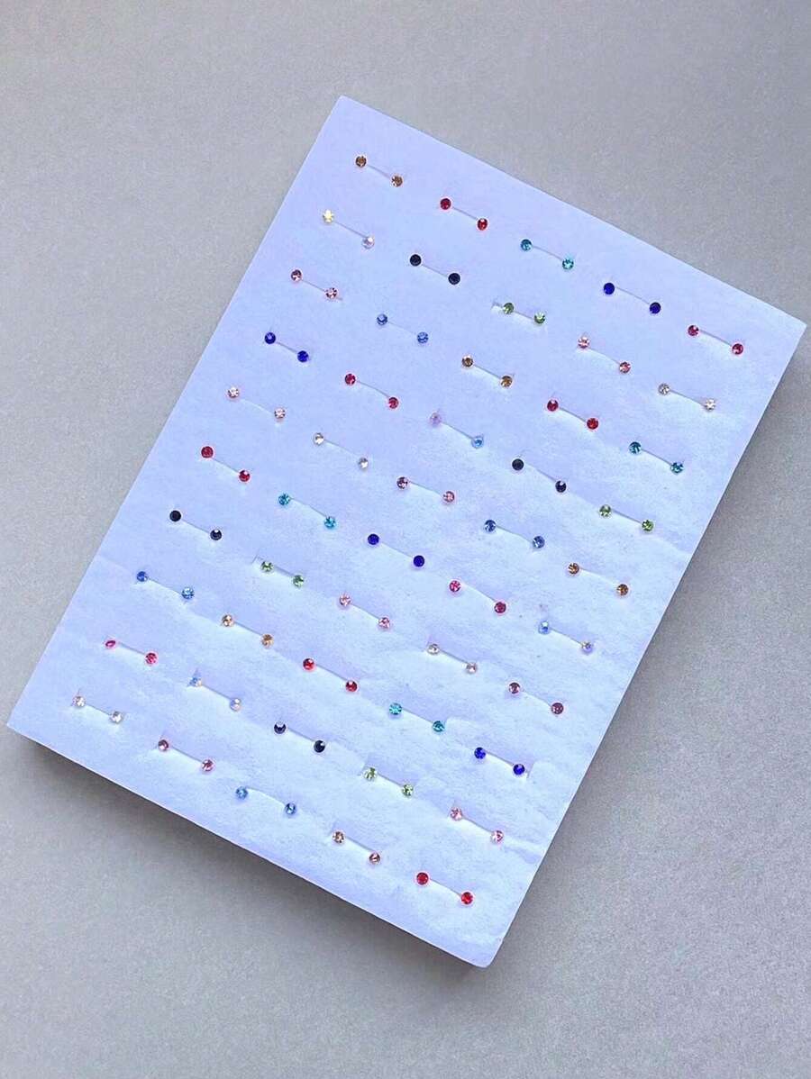 100pcs/set Colorful Rhinestone Inlaid Simple Style Earrings | SHEIN USA