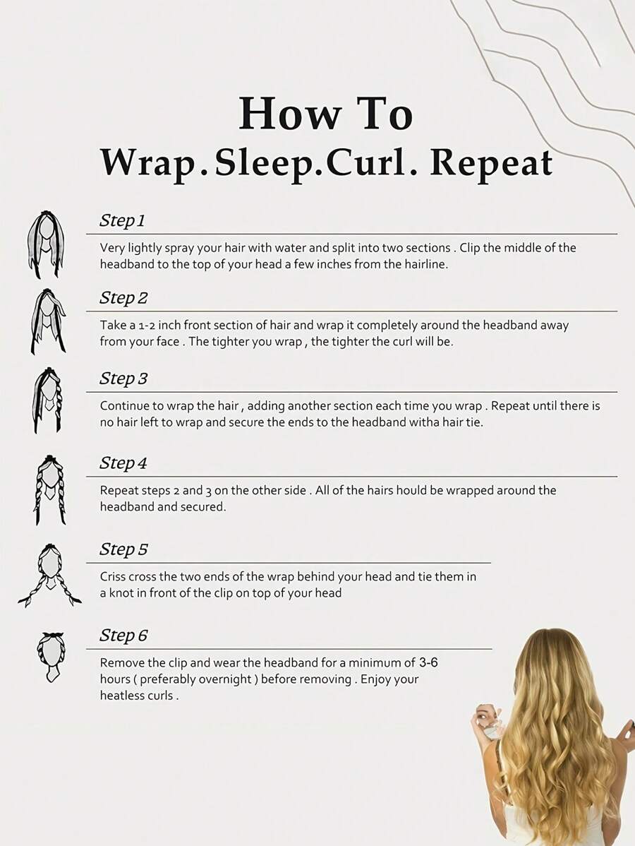 Heatless Curling Rod Headband, No Heat Curl Ribbon with Scrunchie ...