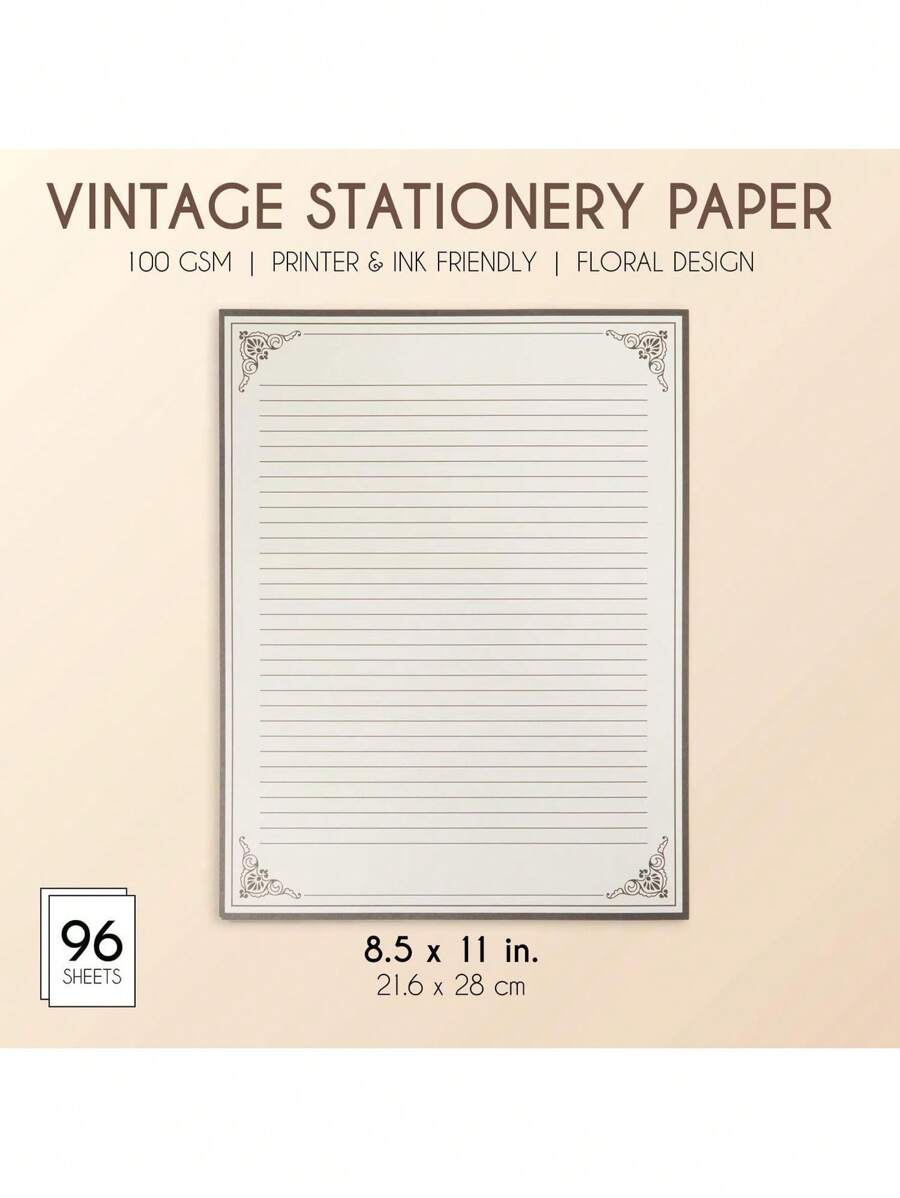 96 Sheets Fancy Vintage Lined Paper With Antique Border Design, Aged ...