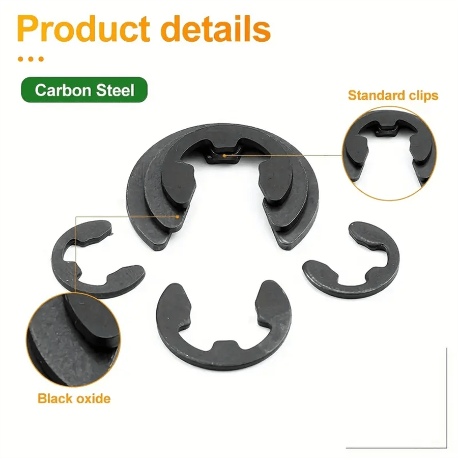 580pcs Black E-Clip Retaining Ring, Black Carbon Steel Open E-Shaped ...