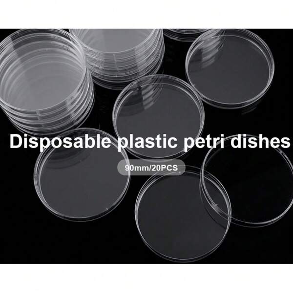 20 Pcs 90mm Plastic Petri Dish with Lid Sterile Bacterial Culture Dish ...