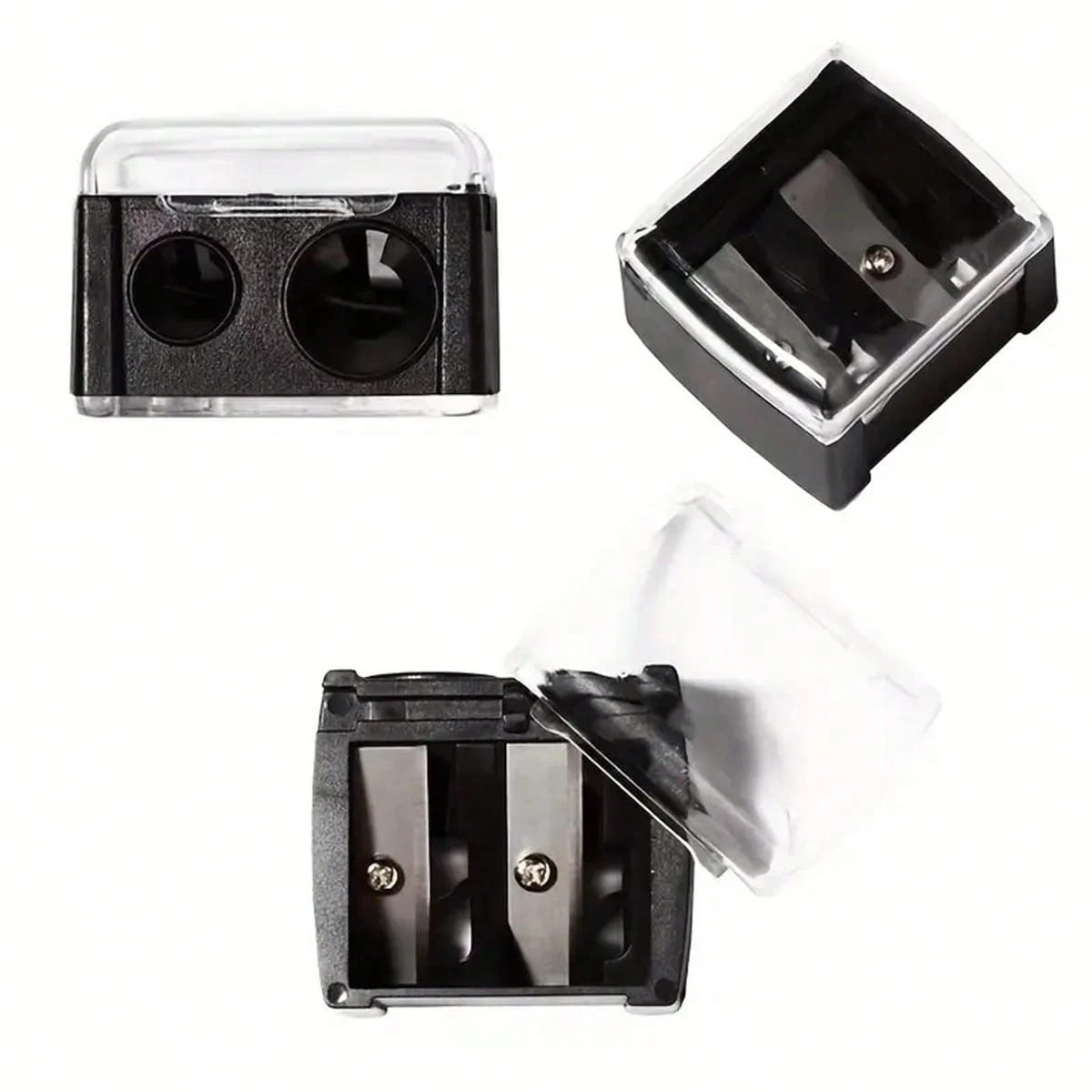 1PC Pencil Sharpener Manual Double Holes Pencil Sharpener With Clear ...