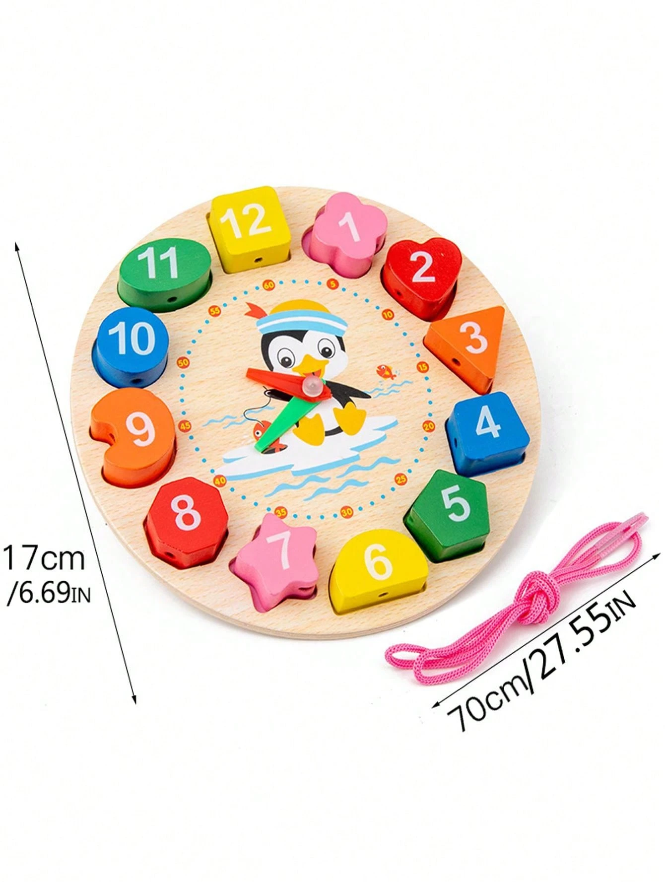 Montessori Educational Wooden Toy Clock Shape Puzzles Matching Game For ...