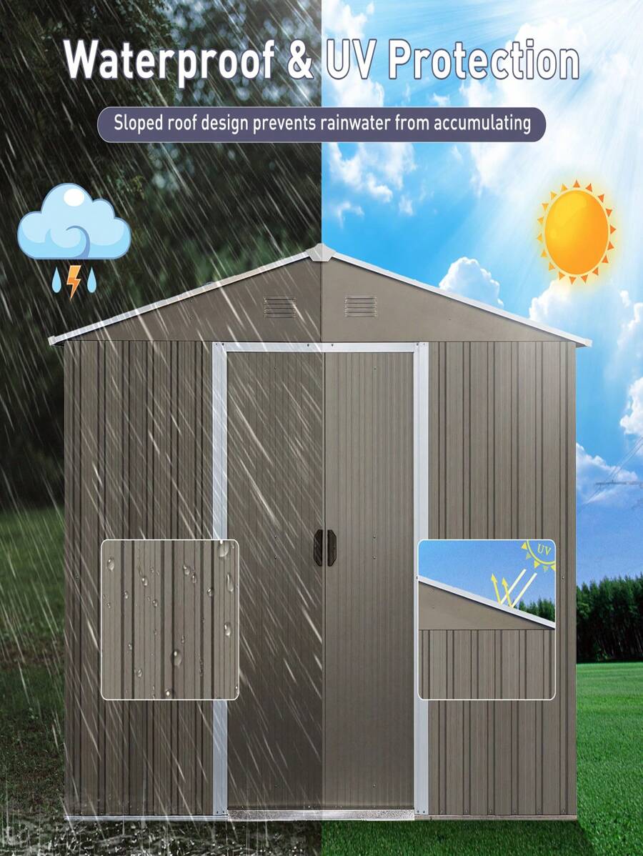 Metal Outdoor Storage Shed 8FT x 10FT, Iron Utility Tool Shed Storage ...