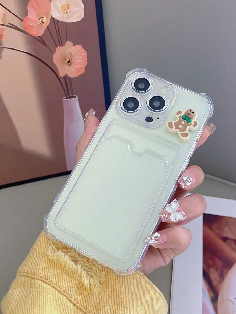 1 funda clara de teléfono TPU con cuatro esquinas anticaídas, ranura para tarjeta y decoración ...