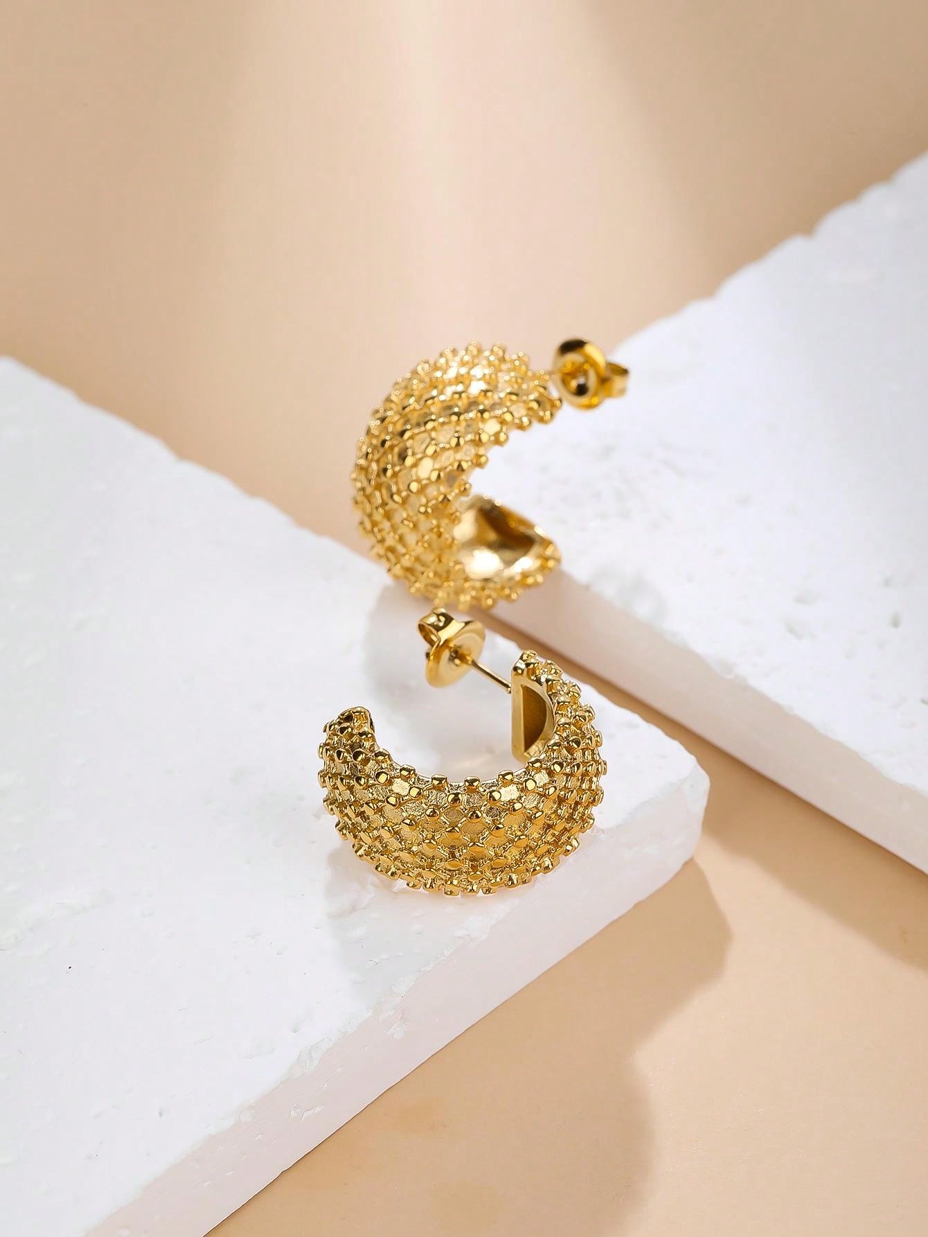 1 Pair 18K Gold Plated Stainless Steel Rhombus Grid Stud Earrings For ...