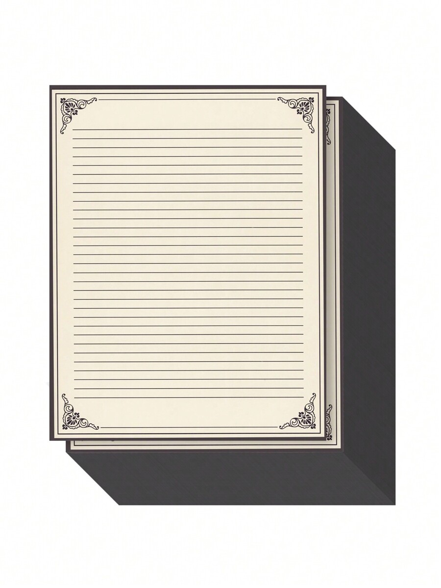 96 Sheets Fancy Vintage Lined Paper With Antique Border Design, Aged ...