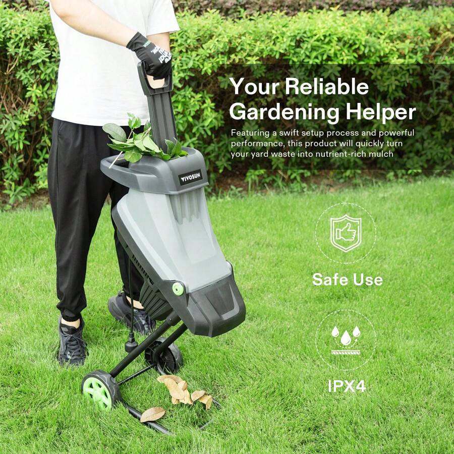 VIVOSUN 15-AMP Electric Wood Chipper and Shredder with Wheels and Safety Locking Knob, Equipped ...