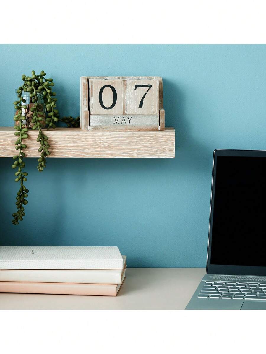 Wooden Perpetual Block Calendar For Desk, Wood Month Date Display ...