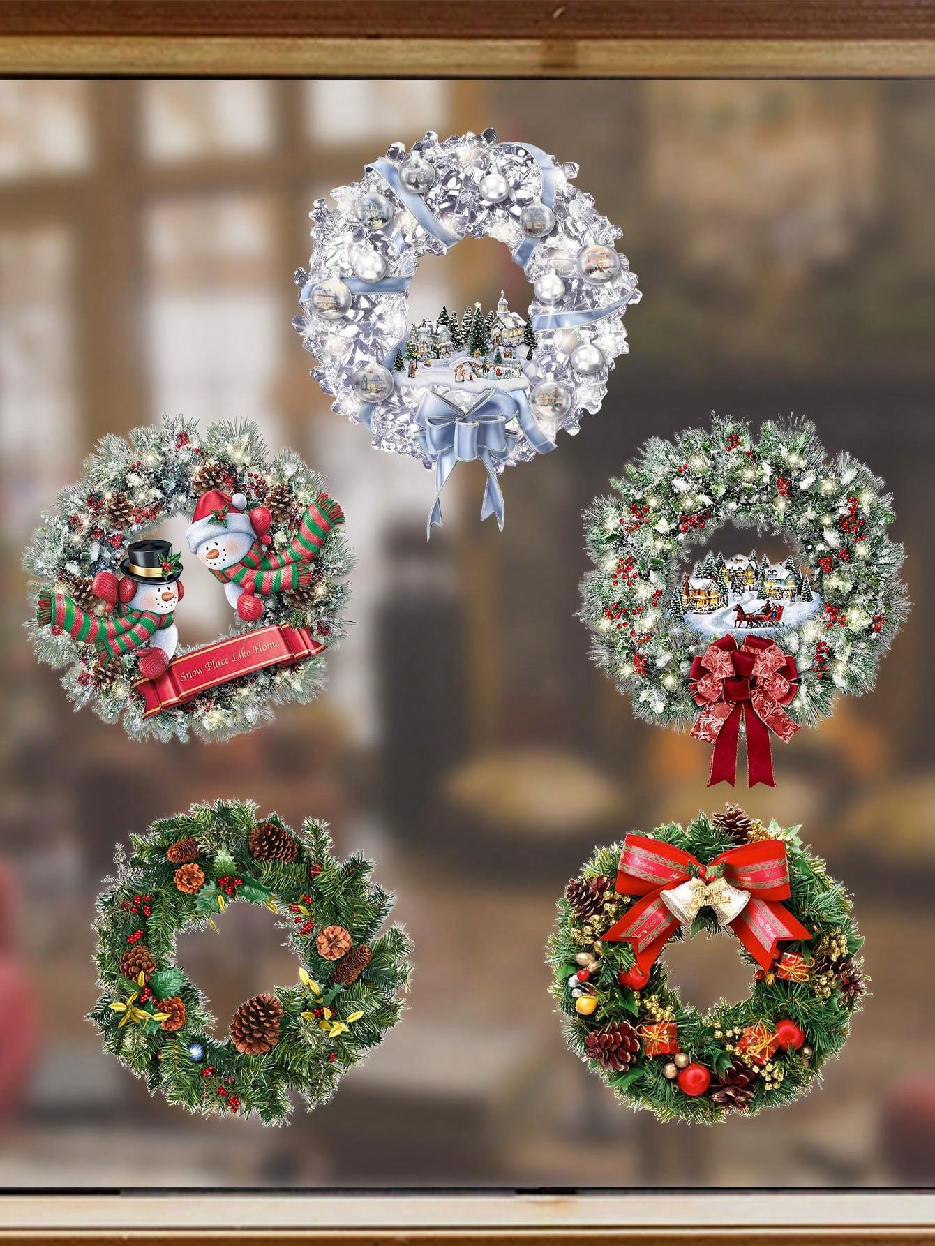 5pcs 20*30cm Christmas Decoration Window Wall Pvc Stickers With Santa ...