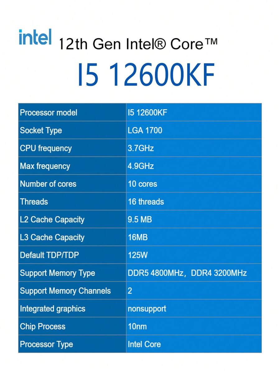 Intel Core I5 12600kf I5 12600kf 3 7ghz 10 Core 16 Thread Cpu Processor L3 20m 125w Lga 1700 No