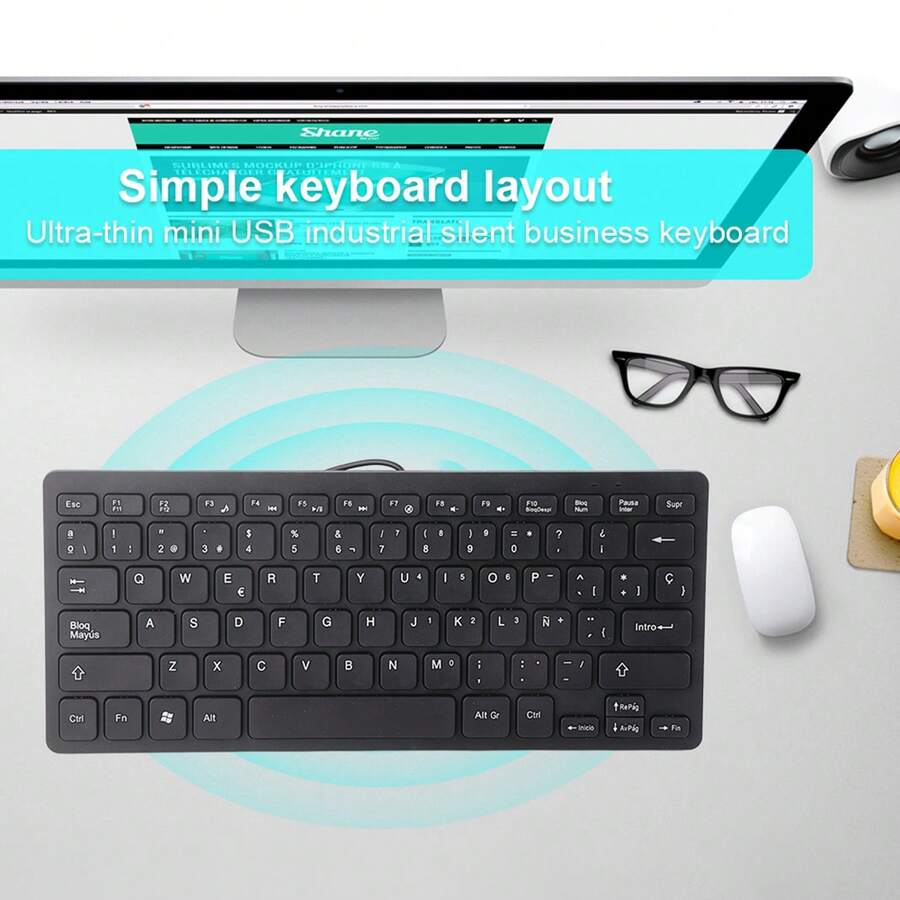 Wired Mini Portable Spanish Keyboard USB Interface For Desktop Computer ...