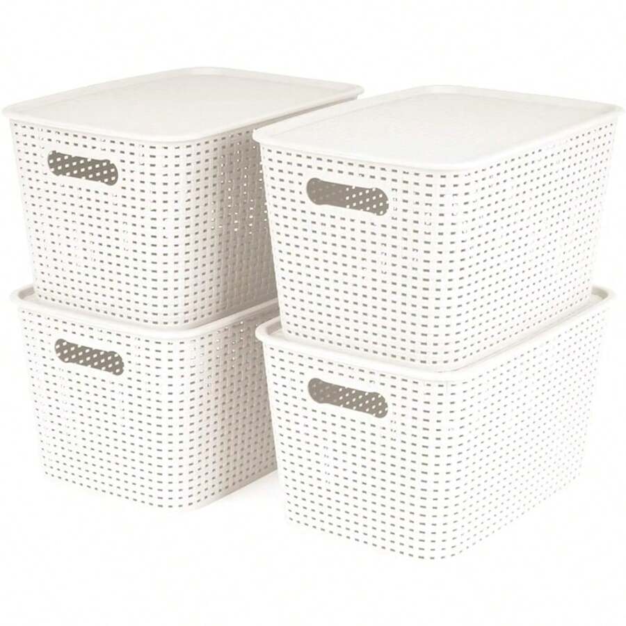 Plastic Bins Large Storage with Lids Korean Organizer Bin Basket Set ...