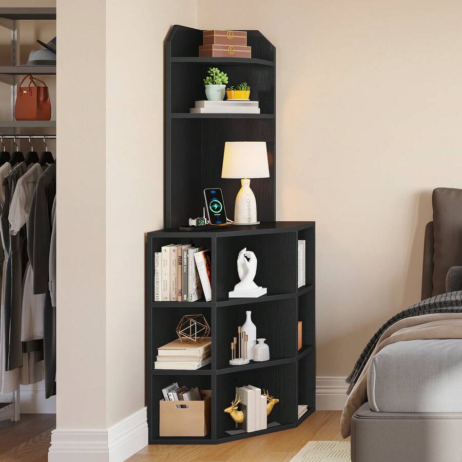 YITAHOME 6 Tier Corner Bookshelf With USB Charging Station Office ...