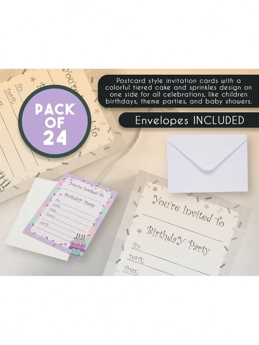 24 Pack Birthday Invitations For Girls, Fill-In Invite Cards With ...
