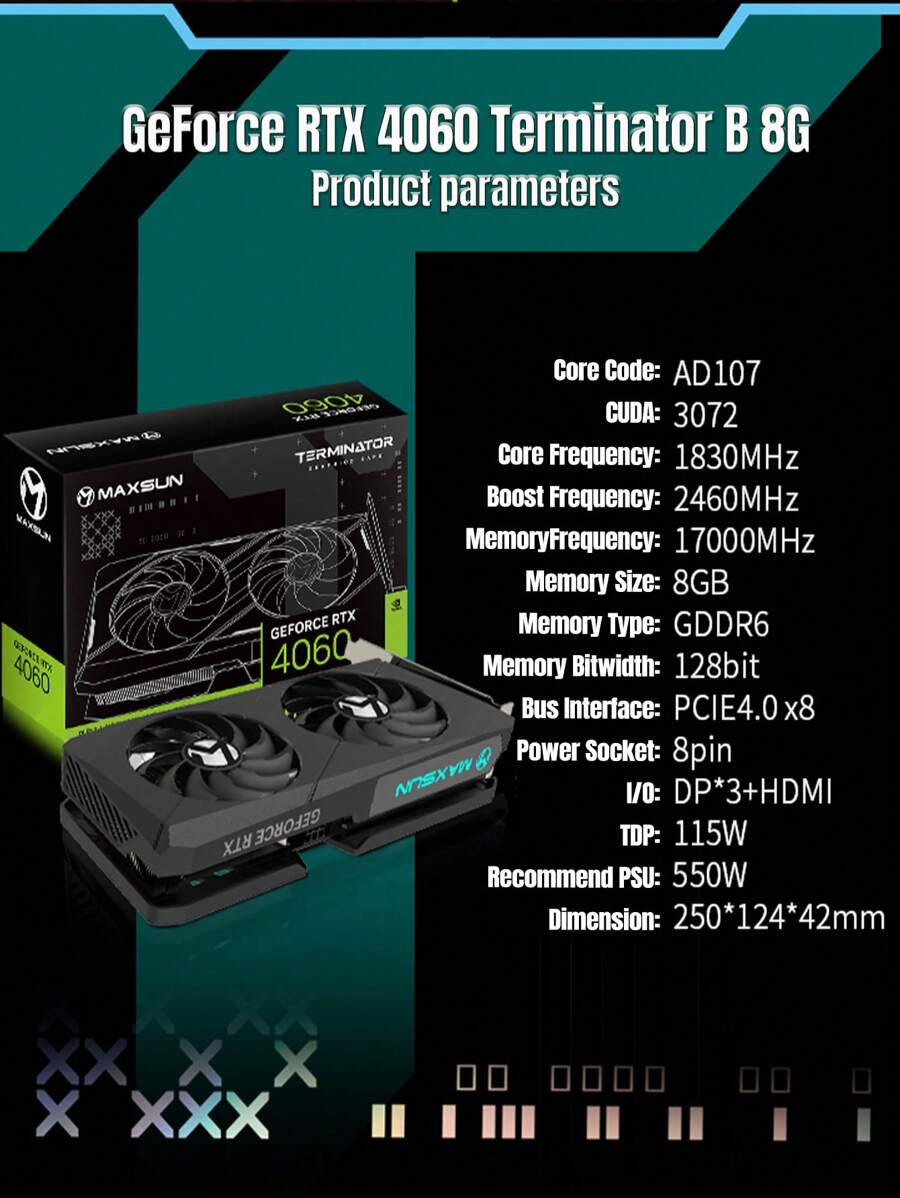MAXSUN Graphics Cards RTX 4060 Terminator B 8G SO GDDR6 GPU 128bit PCI ...