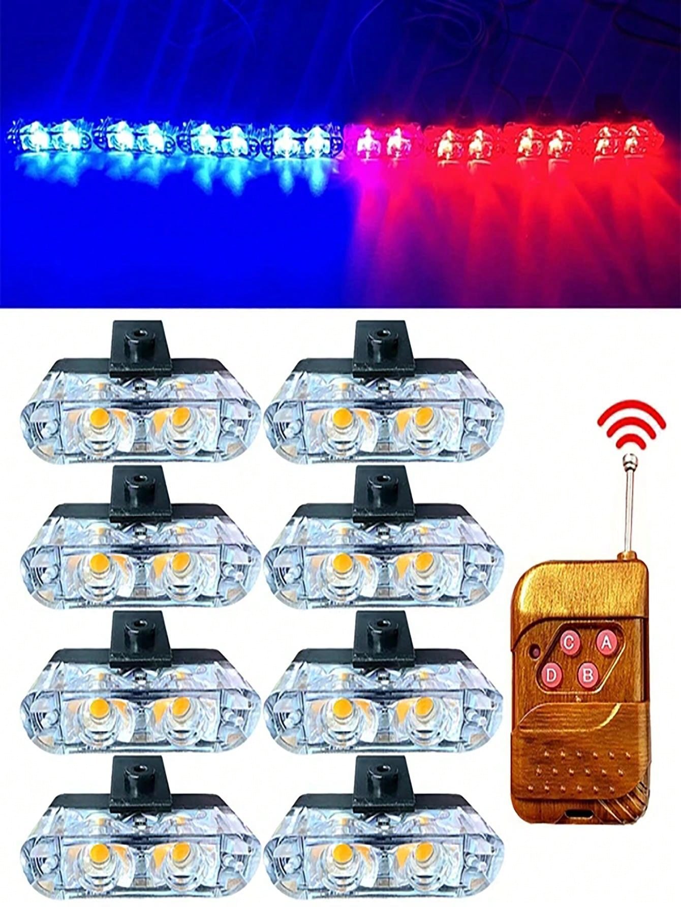 2LED x 8PCS Wireless Remote Car Strobe Light Police Emergency Warning ... 2LED x 8PCS Wireless Remote Car Strobe Light Police Emergency Warning ...