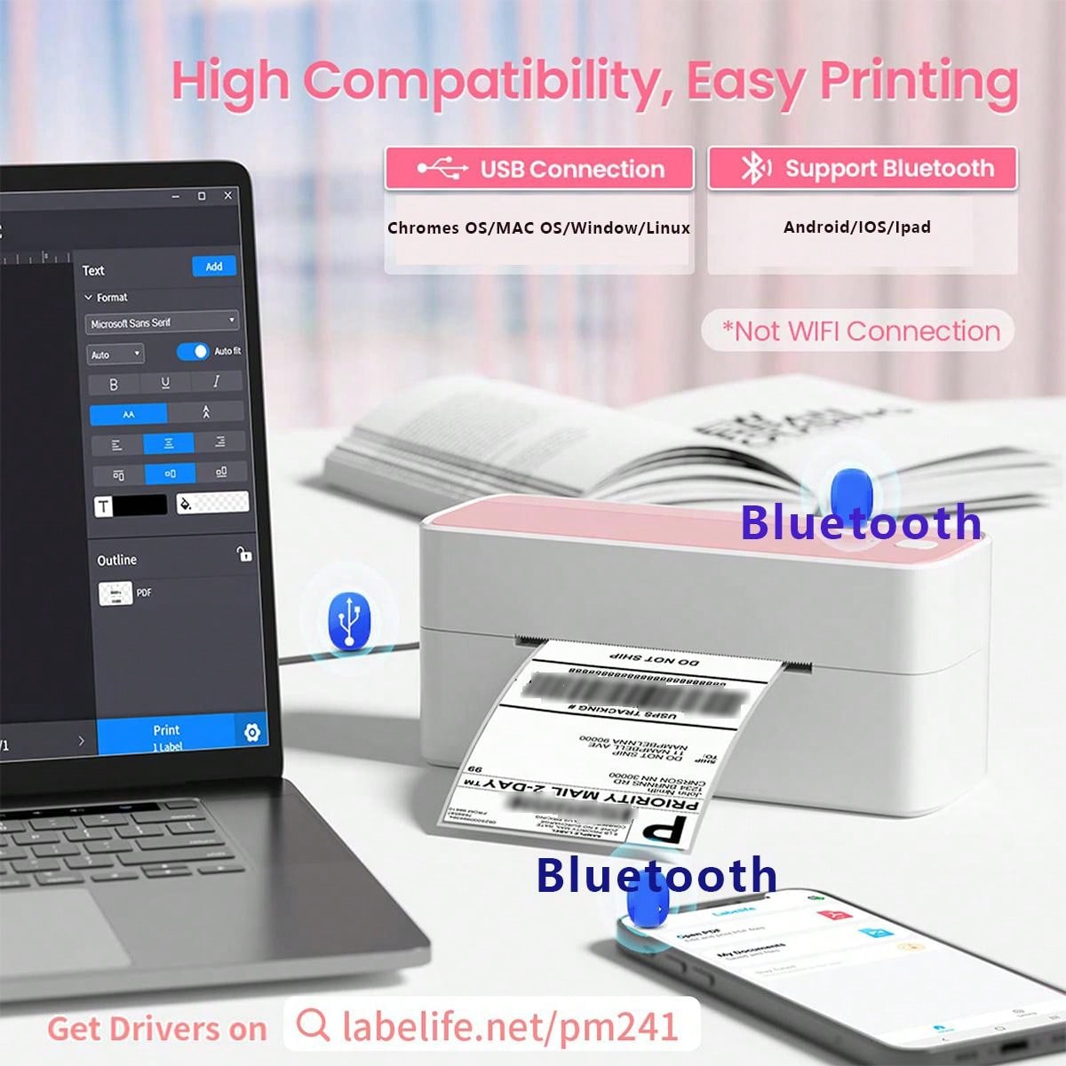 Thermal Label Printer - 241bt Wireless Shipping Label Printer 4x6 ...