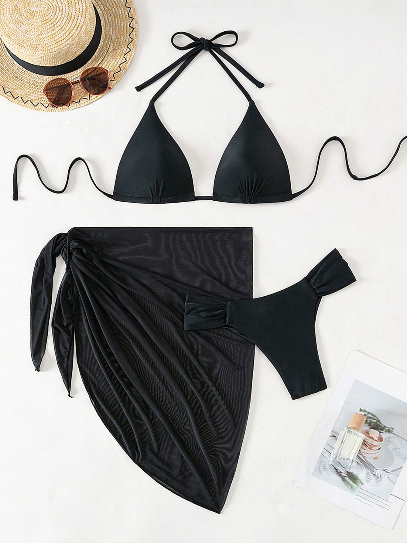 Biquínis 3 Peças C/ Saida de Praia Calcinha Lisa Tanga Elegante ...