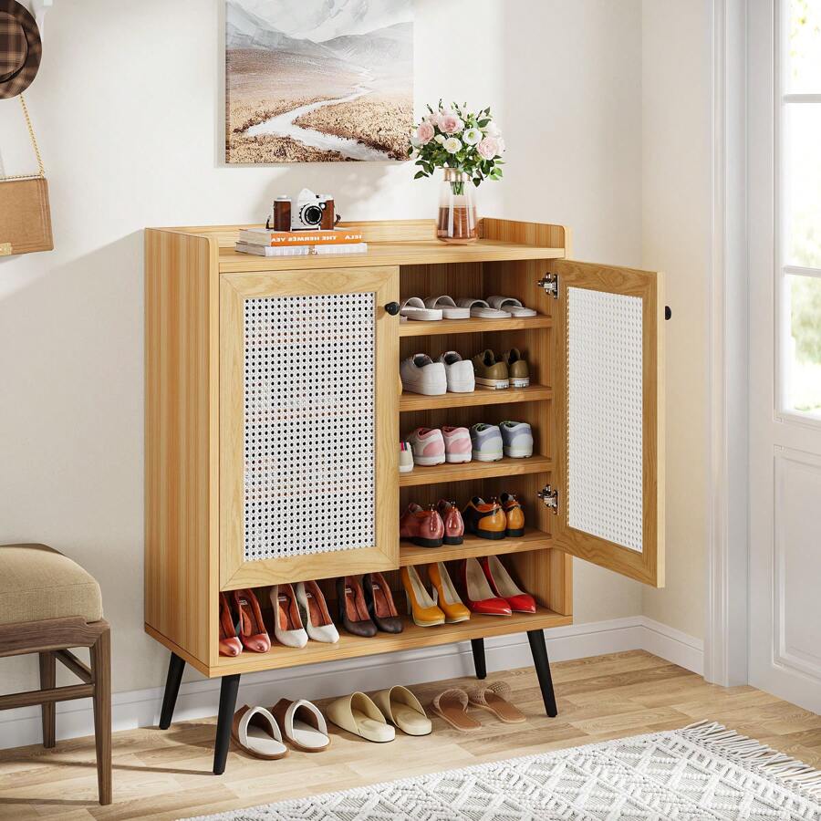 Tribesigns Rattan Shoe Cabinet, Shoes Cabinet Storage With Door ...
