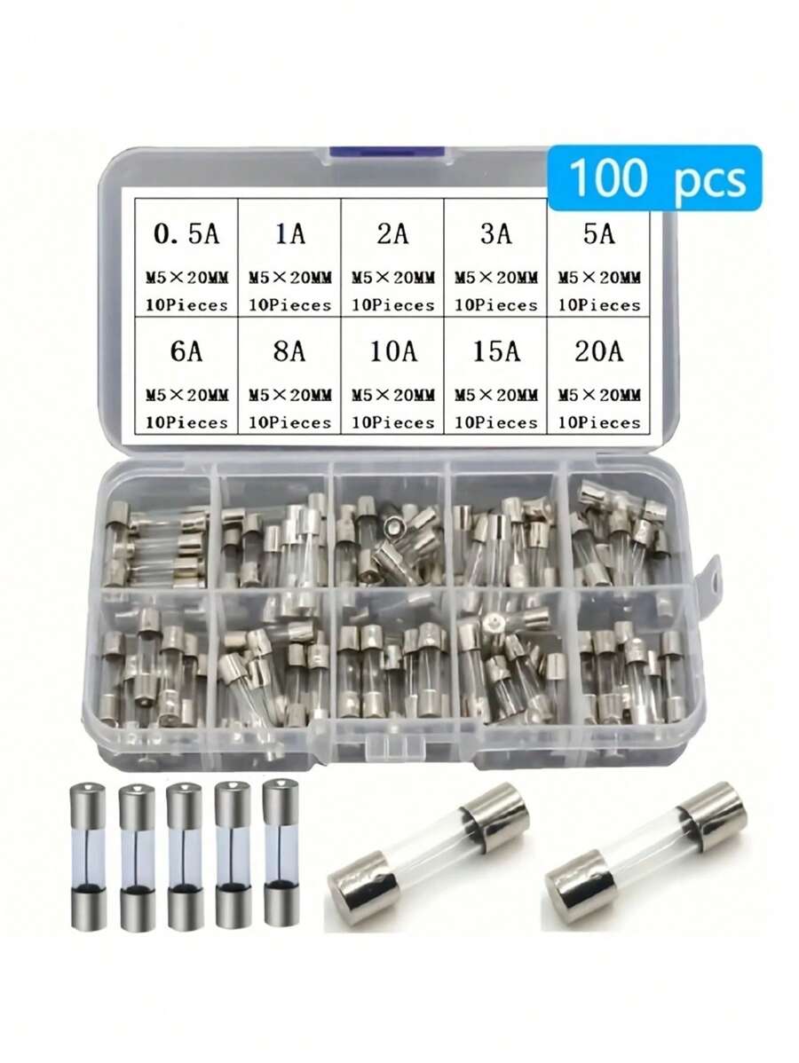 100pcs/box 5x20mm Glass Fuse 0.2a~20a Fuse | SHEIN USA