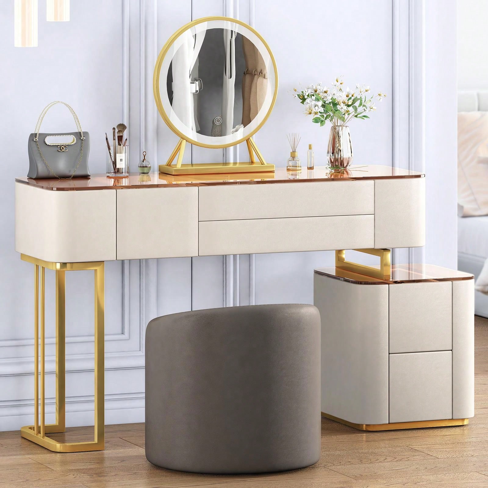 Mjkone Vanity Set with Light and Mirror, Makeup Vanity with Moveable ...