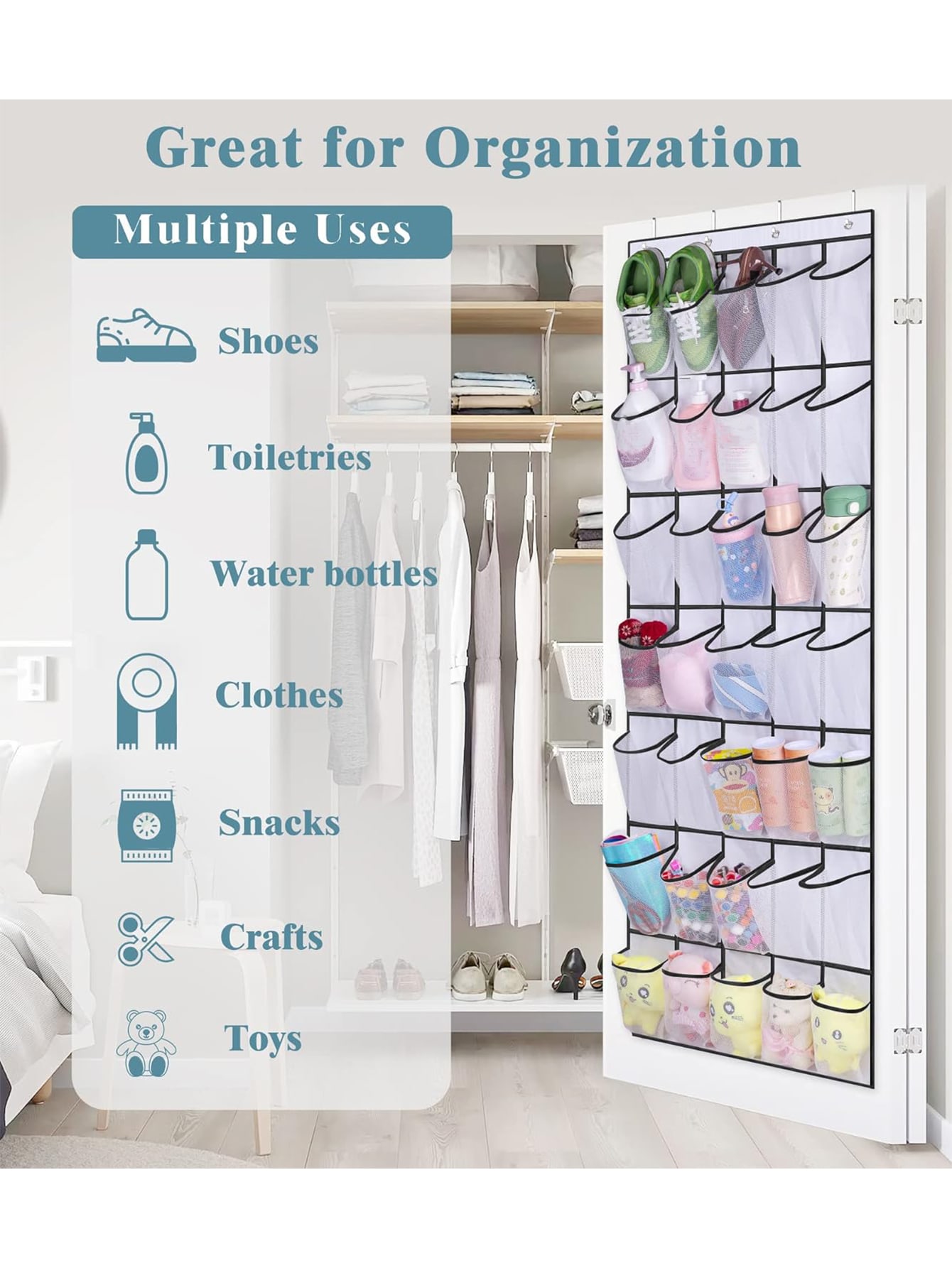 35 Large Pockets Over the Door Shoe Rack for Door Sturdy Oxford Over ...