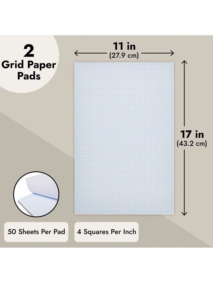 2 Pack Engineering Graph Paper Pads, 11x17 Quadrille Grid Paper for ...