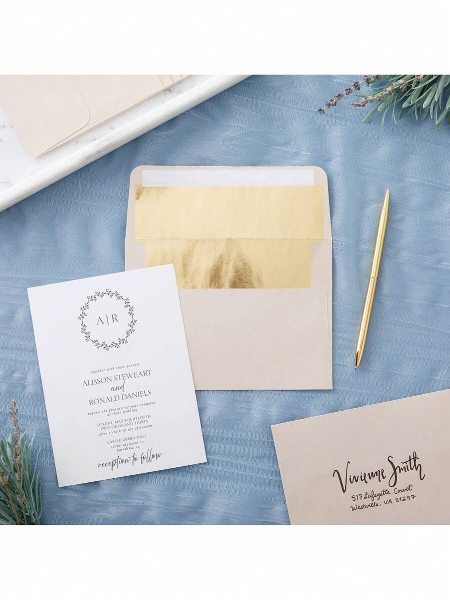 50 Pack Champagne 5x7 Envelopes for Invitations, Wedding, A7 Size with ...