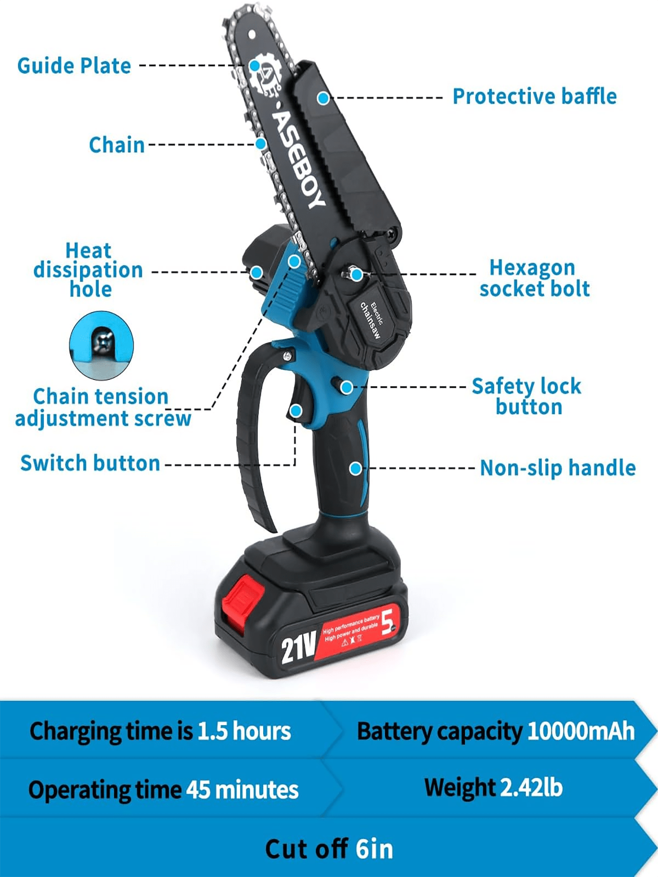 Mini Chainsaw 6 Inch Cordless, Electric Cordless Chainsaw, Battery ...