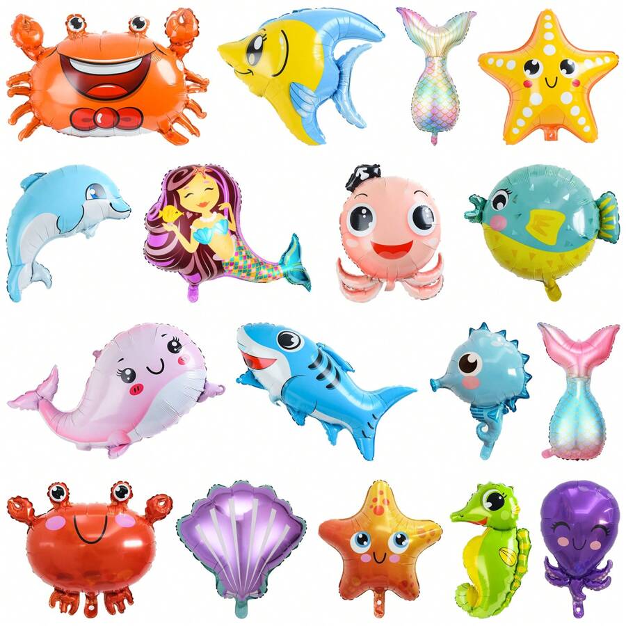 17 Pieces Balloons Large Sea Animal Balloons Set Sea Creatures Tropical ...