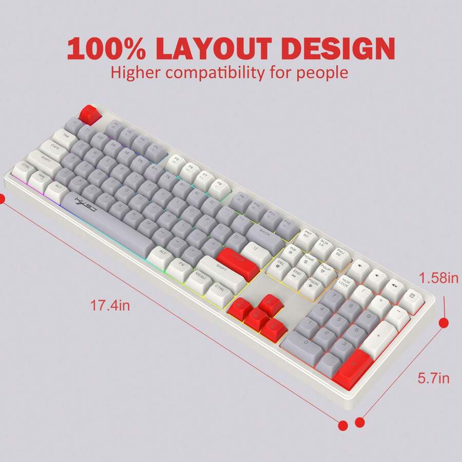 ATTACK SHARK Gaming Keyboard Wired,RGB Backlight Ergonomic 108 Keys ...