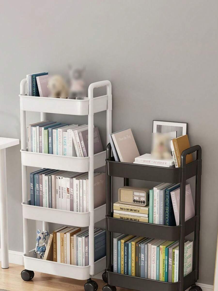 1pc Bookshelf Trolley, Floor-standing, Movable, Simple, Multilayer ...