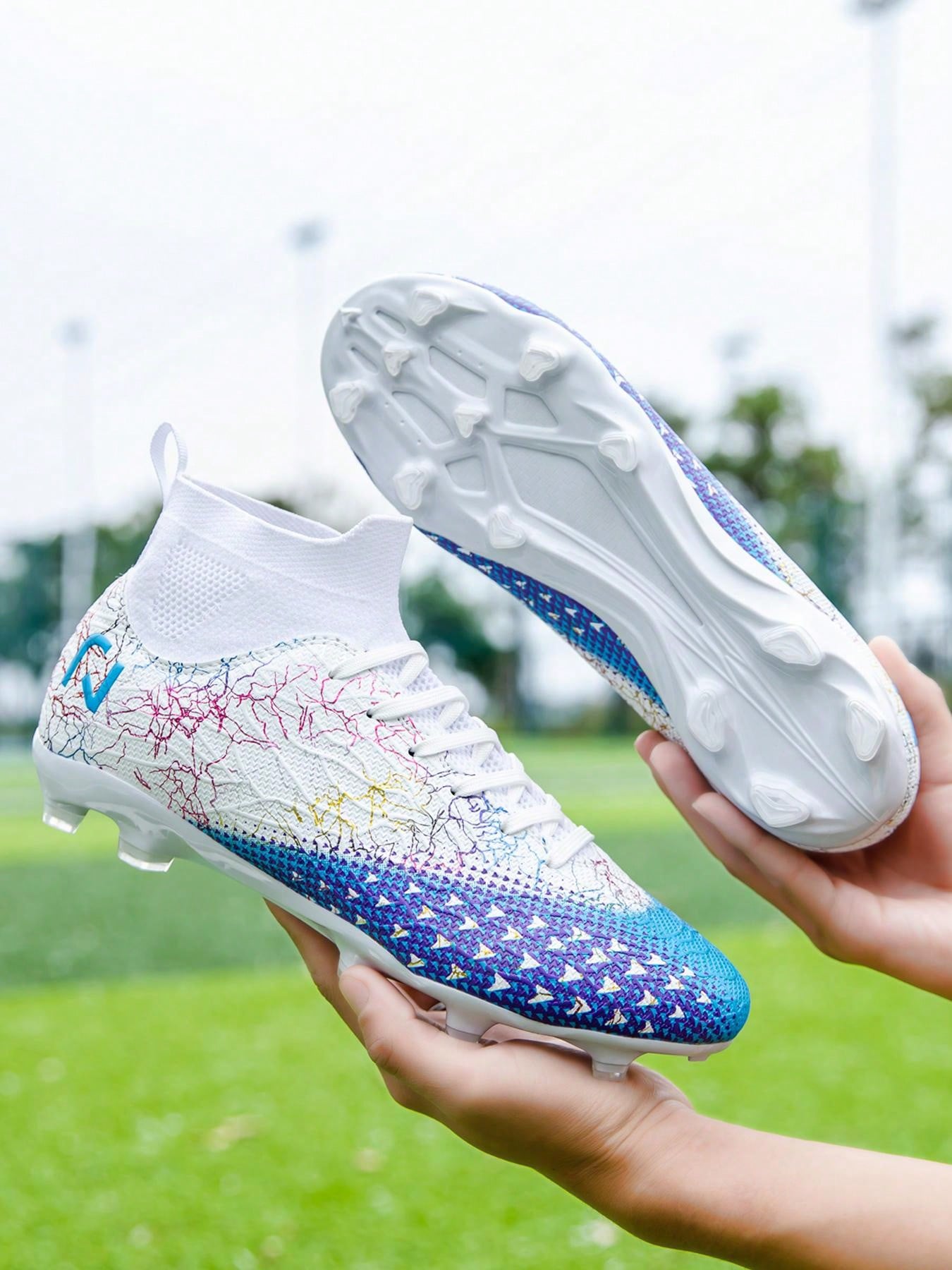 High Top Football Shoes With Long Studs For Artificial Grass ...