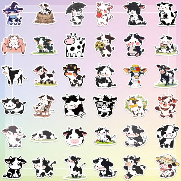 100pcs Cute Cow Stickers, Vinyl Waterproof Colorful Pasture Cow ...
