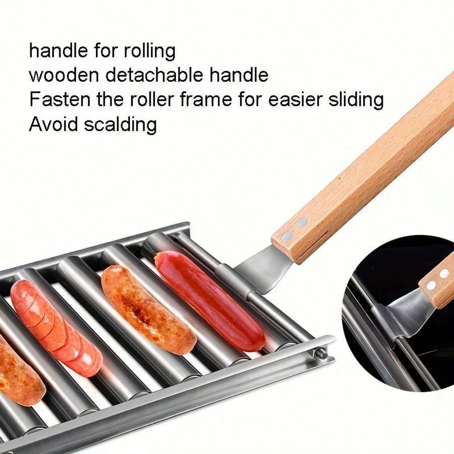 Roller Hot Dog Rack, Disassemblable Bbq Sausage Grill With Wooden ...