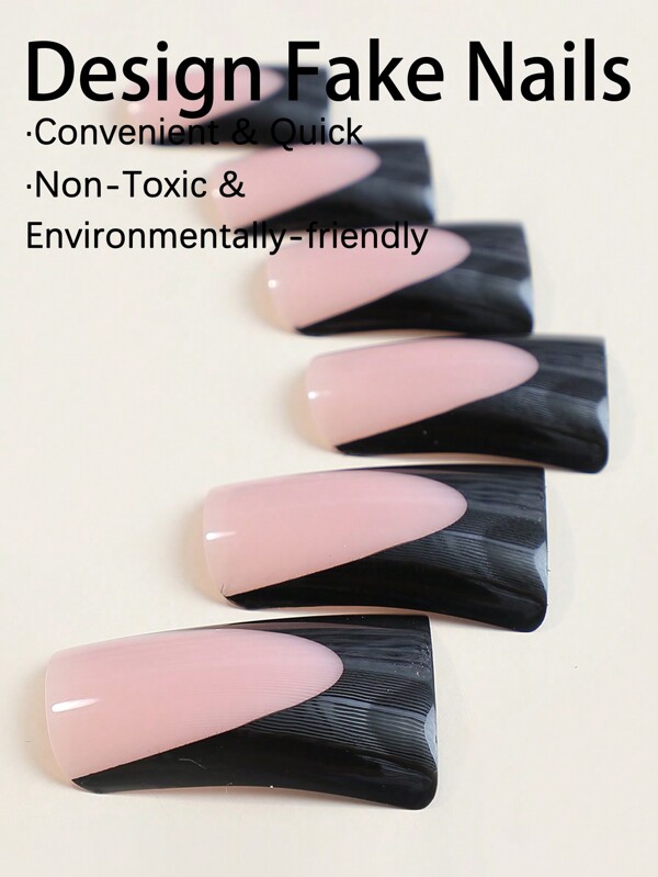 24pcs XXL Long Duck Nail Tips Long Duck Black French Nail Press On ...