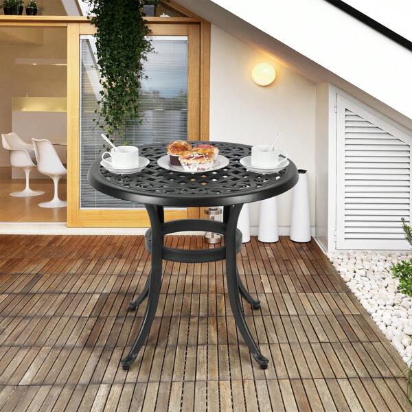 30 Inch Round Patio Dining Table with Umbrella Hole, Antique Cast ...