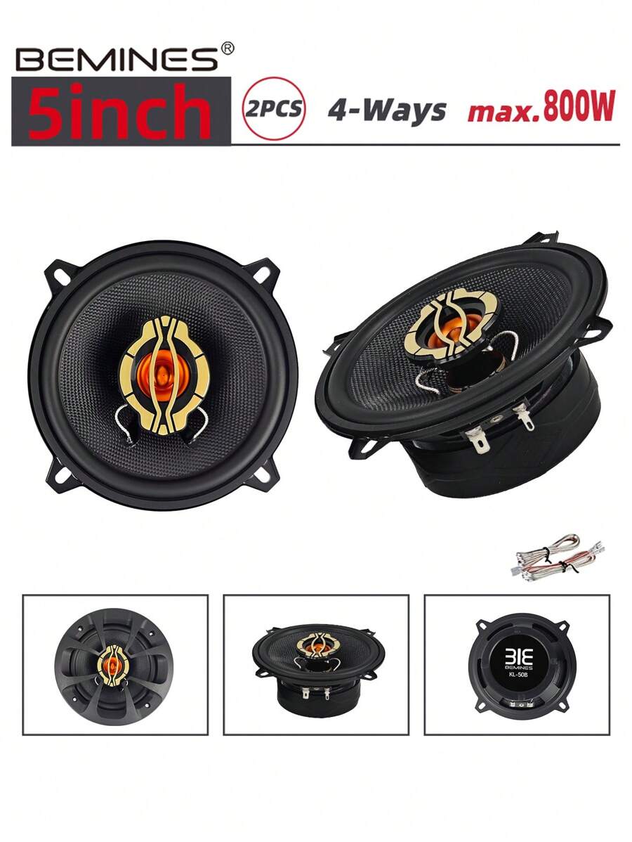 1 Set BEMINES KL-50B 5" 500W High-End Aluminum Alloy Automotive Coaxial Stereo Speaker, Suitable ...