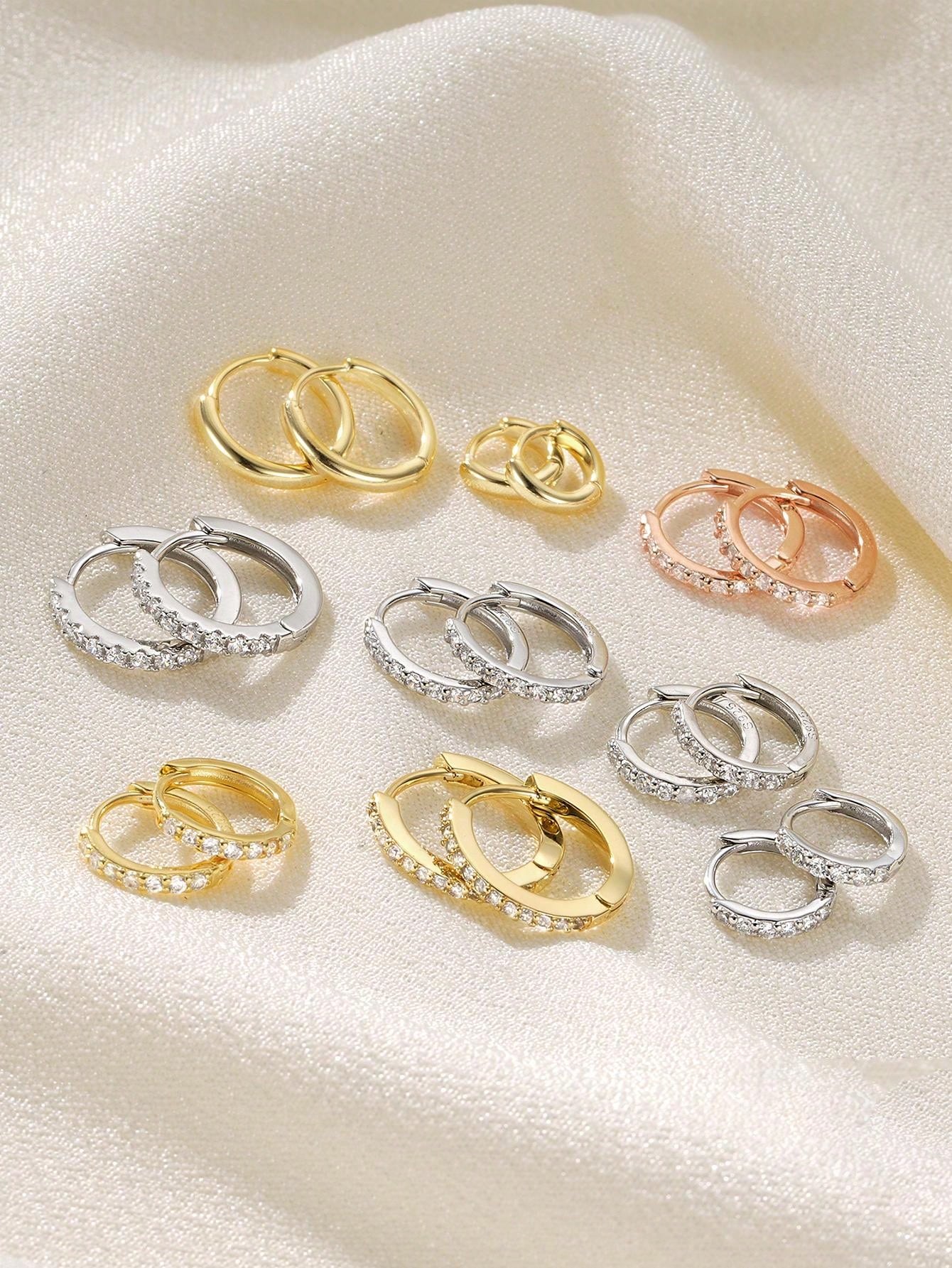 1pair Platinum-color 925 Sterling Silver Hoop Earrings, 18k Gold Plated Trendy Accessories Fine ...