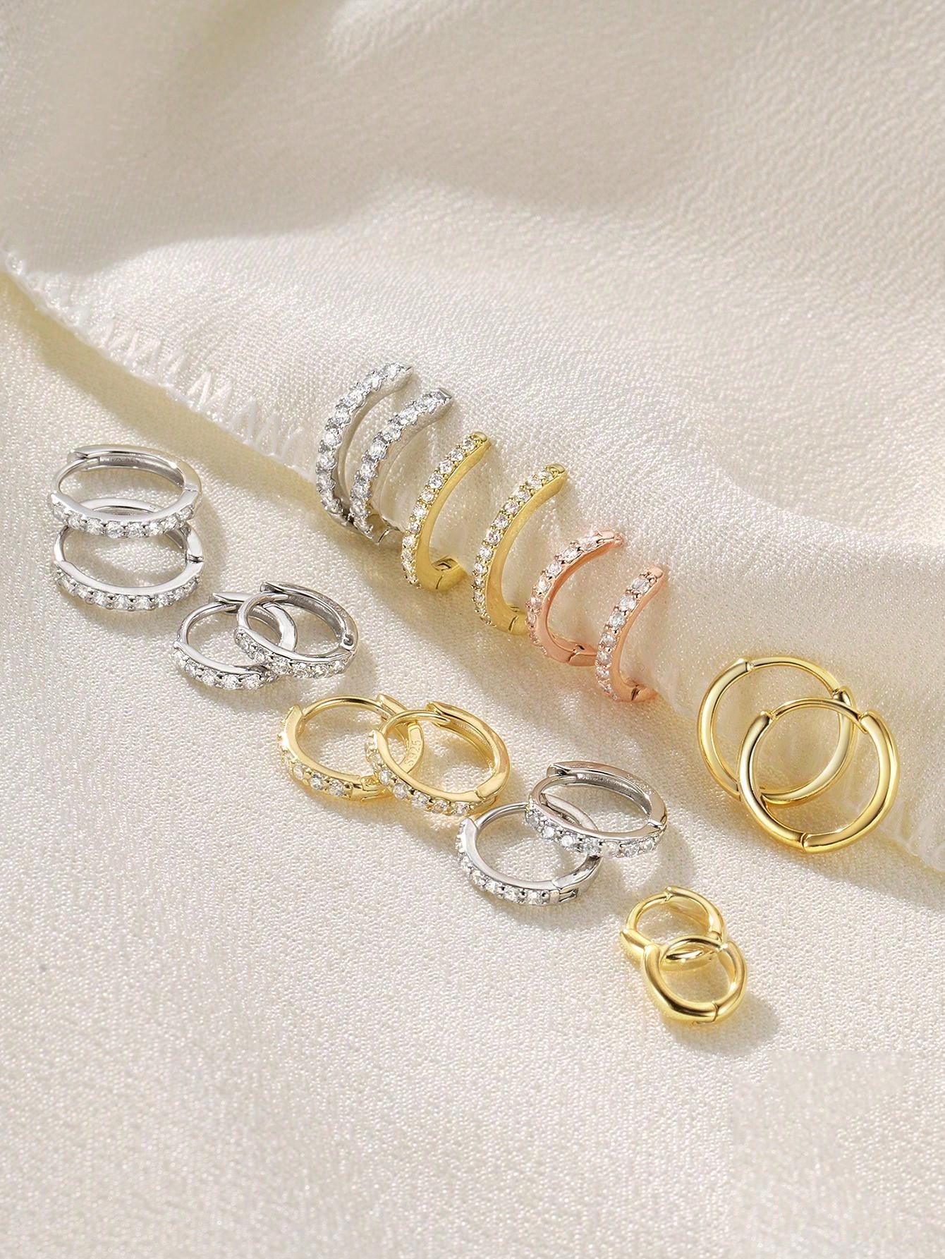 1pair Platinum-color 925 Sterling Silver Hoop Earrings, 18k Gold Plated Trendy Accessories Fine ...