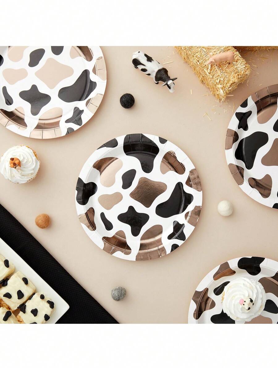 48 Pack Cow Print Paper Plates For Barnyard Birthday Party Supplies ...