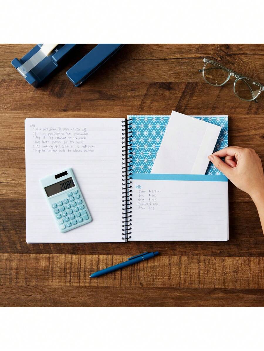 Blue Monthly Budget Planner, Bill Organizer With 24 Pockets For ...