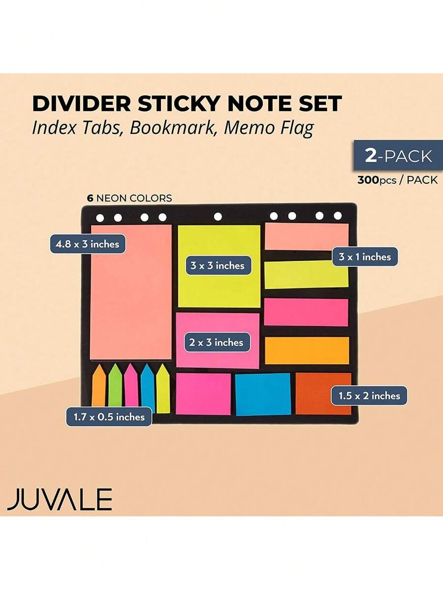 2 Pack Divider Sticky Notes Memo Set for Binders, Notebooks, Planners w ...