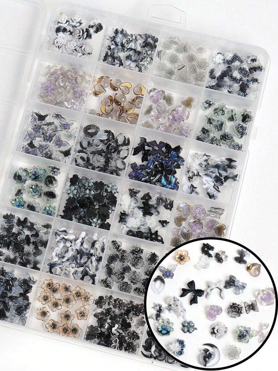 Change Your Nail Style, 1 Box Of Cartoon-Cute Black Series Minimalist ...